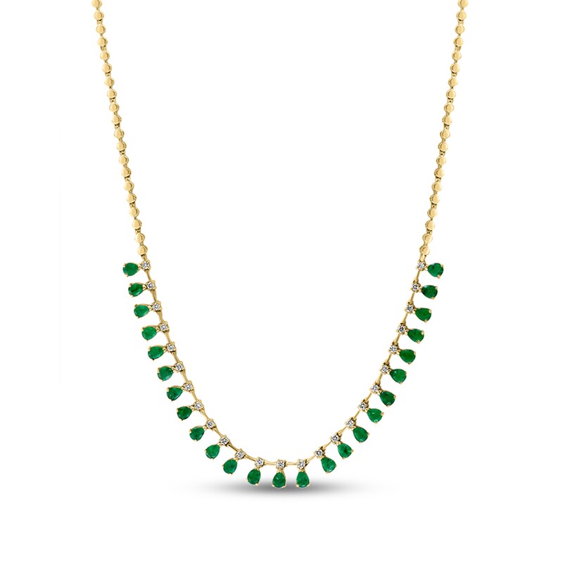 EFFY™ Collection Pear-Shaped Emerald and 3/8 CT. T.W. Diamond Fan ...