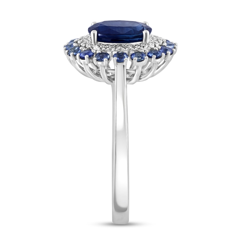 EFFY™ Collection Oval Blue Sapphire and 1/15 CT. T.W. Diamond Double ...