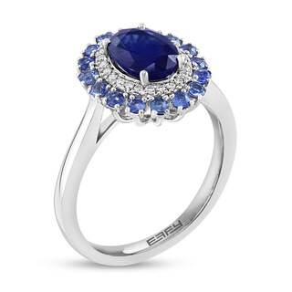 EFFY™ Collection Oval Blue Sapphire and 1/15 CT. T.W. Diamond Double ...