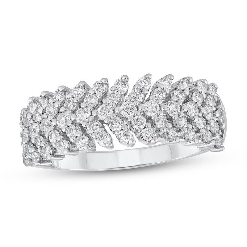 3/4 CT. T.W. Diamond Sideways Multi-Row Chevron Band in 14K White Gold ...