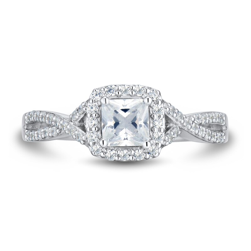3/4 CT. T.W. Cushion-Cut Diamond Frame Twist Shank Engagement Ring in ...