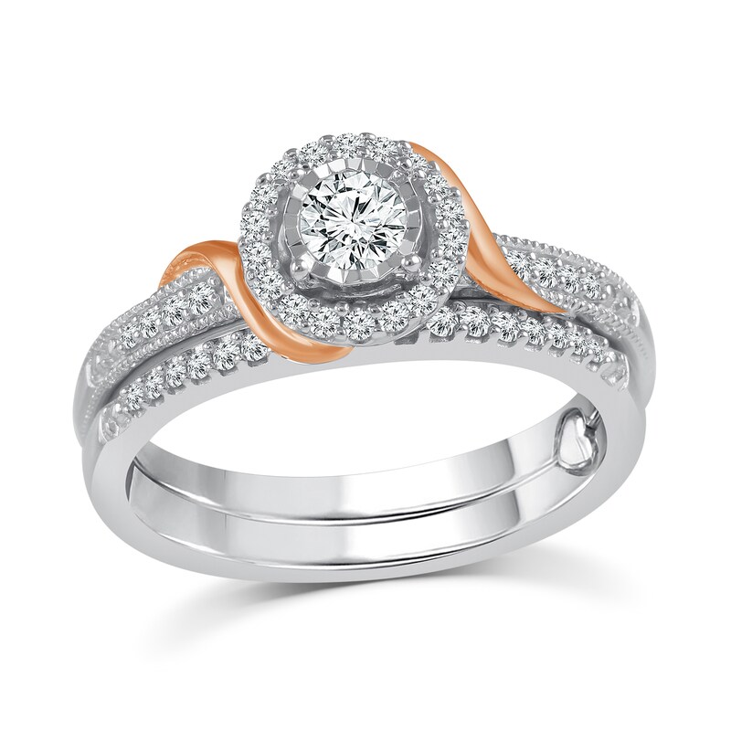 3/8 CT. T.W. Diamond Frame Ribbon Overlay Bridal Set in 10K Two-Tone ...