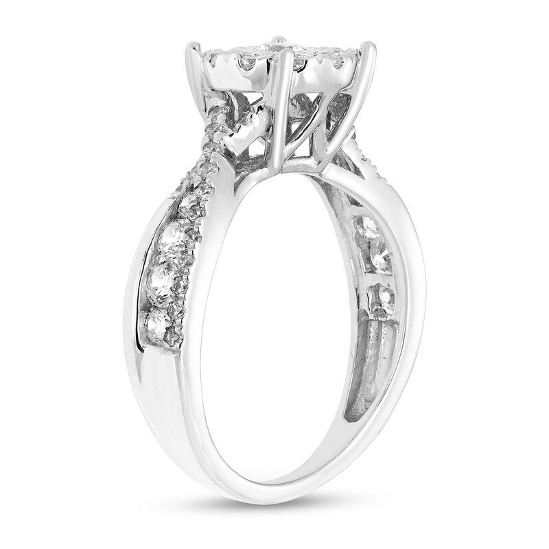 7/8 CT. T.W. Diamond Frame Criss-Cross Engagement Ring in 10K White ...