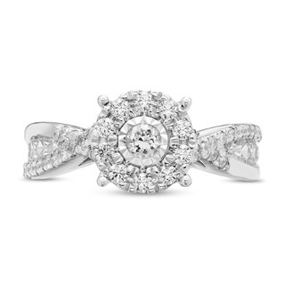 7/8 CT. T.W. Diamond Frame Criss-Cross Engagement Ring in 10K White ...