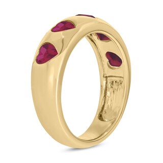 Heart-Shaped Lab-Created Ruby Hearts Band in Sterling Silver with 14K ...