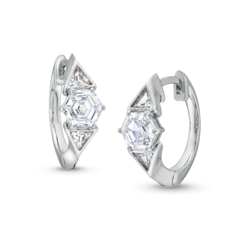 5.0mm Hexagon-Shaped White Lab-Created Sapphire Triangle Huggie Hoop ...