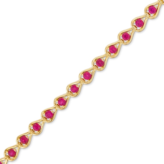 Lab-Created Ruby Teardrops Line Bracelet in Sterling Silver with 14K ...