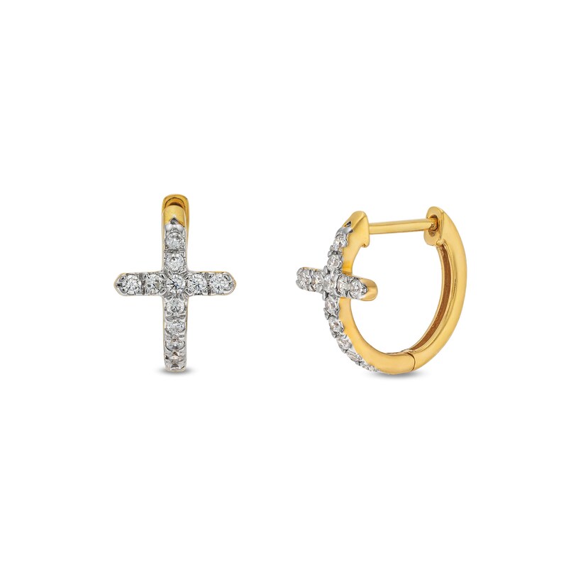 1/4 CT. T.W. Diamond Cross Hoop Earrings in 10K Gold | Zales Outlet