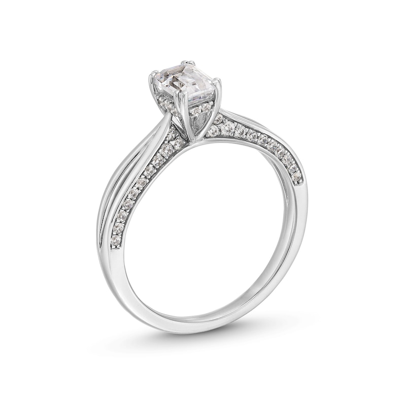 1 Ct T W Emerald Cut Diamond Split Shank Engagement Ring In 14k White