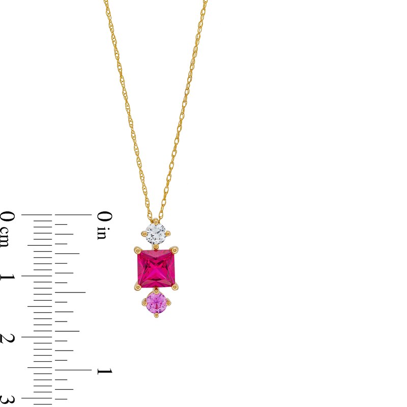Princess-Cut Lab-Created Ruby with Pink and White Lab-Created Sapphire ...