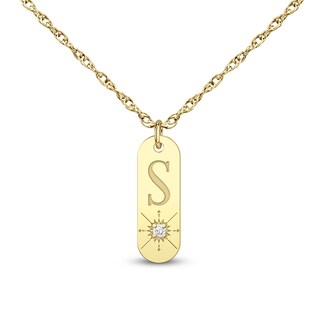 Diamond Accent Engravable Initial Oval-Shaped Bar Tag Pendant (1 ...