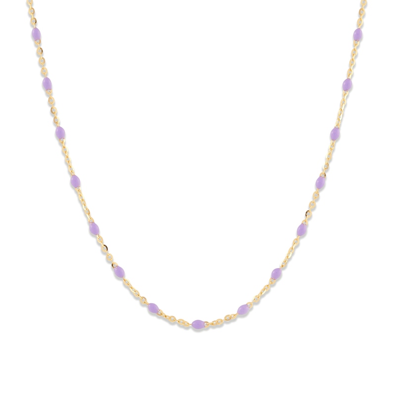 Purple Enamel Rice Bead Station Chain Necklace in Solid 14K Gold ...