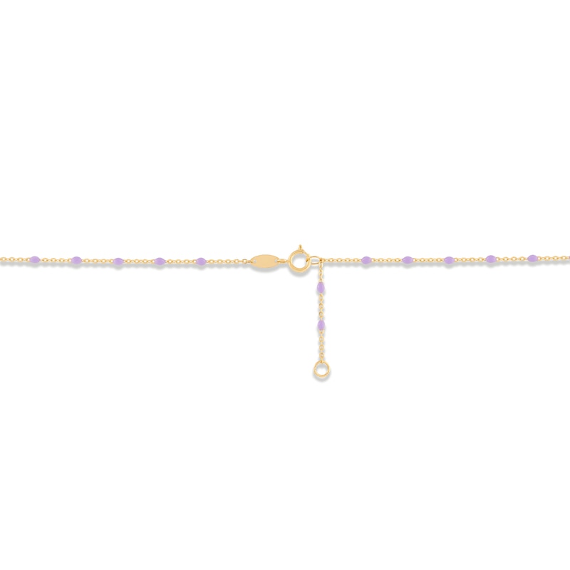Purple Enamel Rice Bead Station Chain Necklace in Solid 14K Gold ...