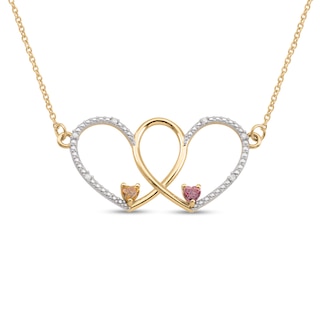 Couple's Heart-Shaped Birthstone and Diamond Accent Looping Double ...