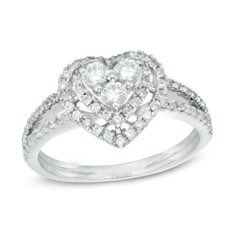 Previously Owned - 1/2 CT. T.W. Diamond Heart Frame Ring in 10K White Gold | Zales Outlet